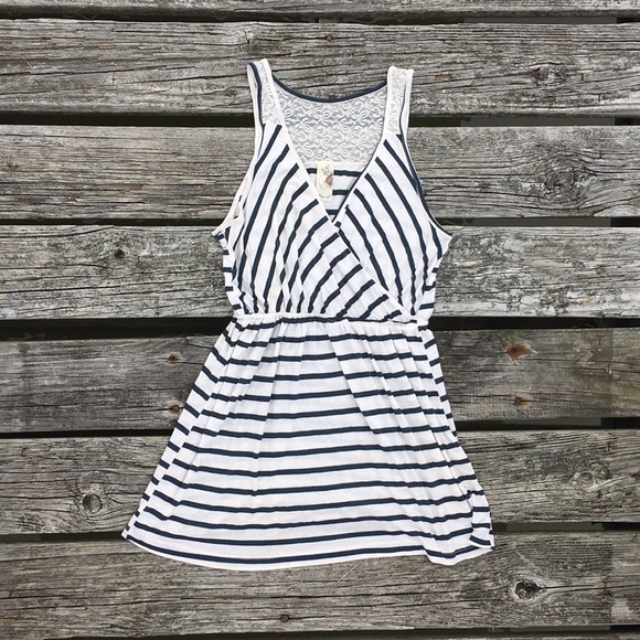 Ginger G | Tops | Tank Top Nautical Striped Lace Tunic Shirt Blue ...